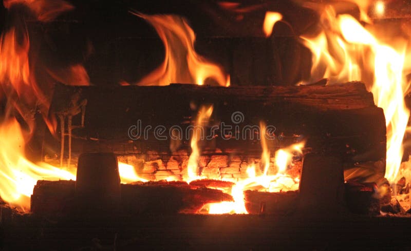 Woods Burning in Hot Fire Chimney Stock Photo - Image of home ...
