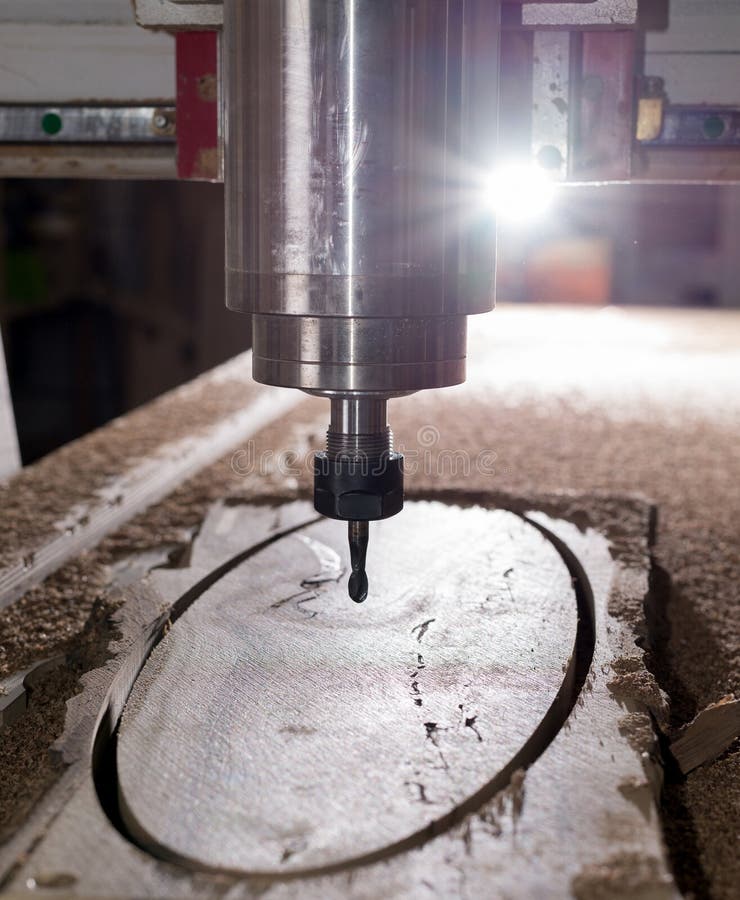 Woodwork Cnc Machine Working on Wood Board. Tool at the Wood Factory ...
