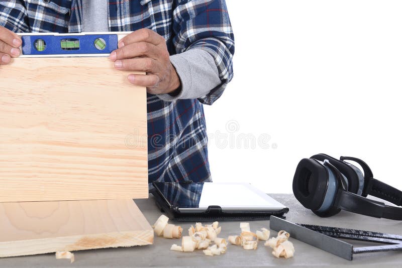 Woodworker Checking Level stock photo. Image of carpenter - 92489772