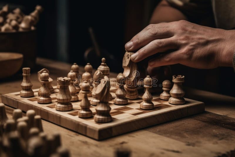 Woodworker Handcrafting Intricate Chess Set from Raw Wood Stock ...