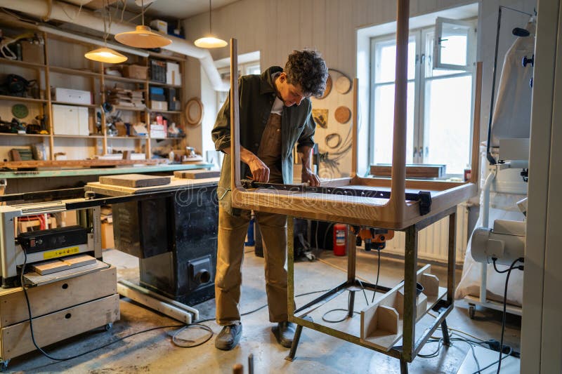 Woodworker Use Clamp during Table Assembly To Ensure Proper Alignment ...