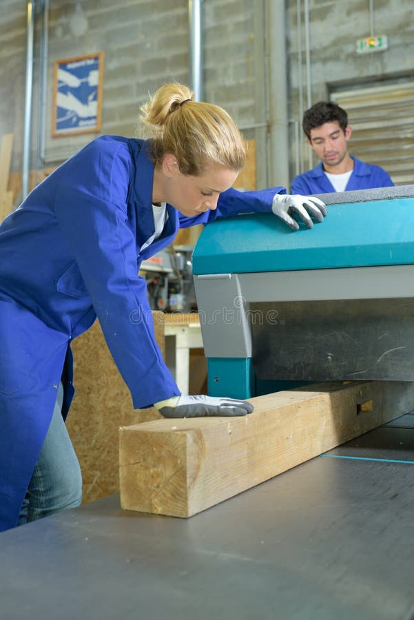 Woodworker Working with Wooden Board in Factory Stock Photo - Image of ...