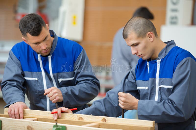 Woodworking Apprentice Learning Furniture Procedure Stock Image - Image ...