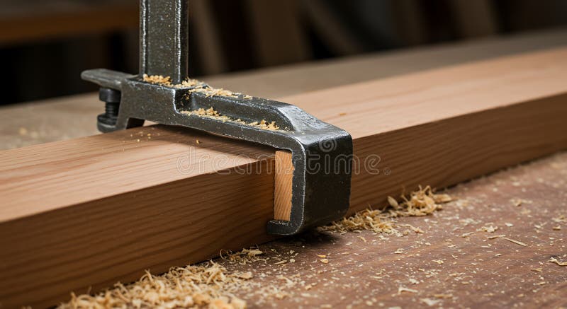 Woodworking Clamp: Precise Joinery in Rustic Setting Stock Photo ...