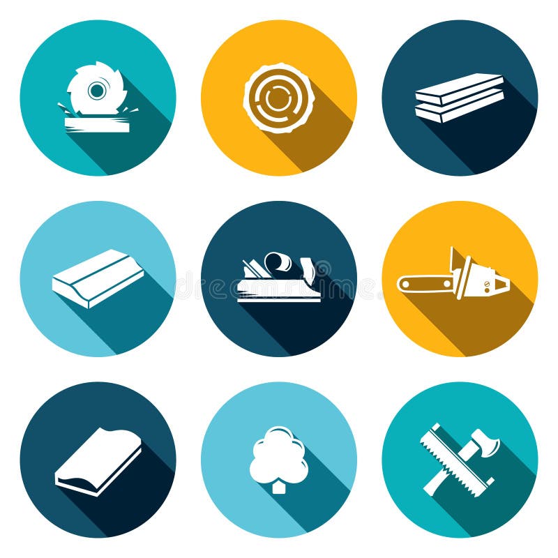 Woodworking Icons set stock illustration. Illustration of products ...