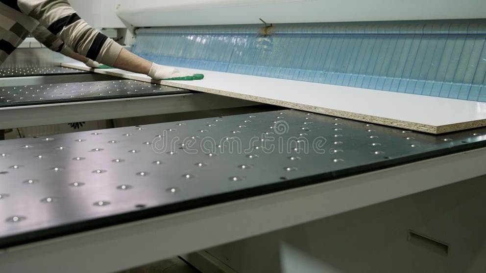 Woodworking Industry Concept. Processing Panels on a Woodworking ...