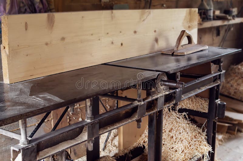 Woodworking Machine in the Carpentry Workshop in Close-up Rustic ...