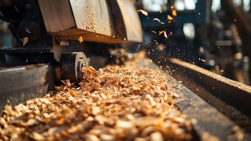 Woodworking Process in a Workshop with Sawdust Flying during Cutting ...