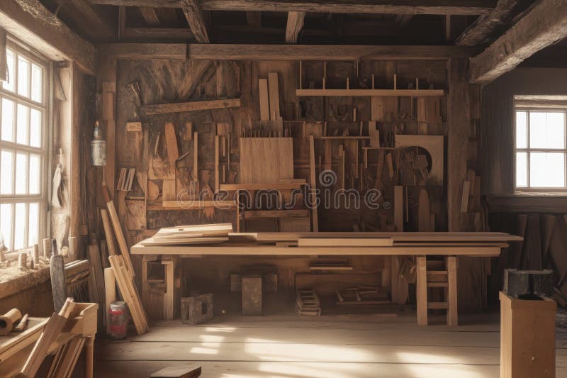 Woodworking Shop Interior Filled with Tools and Materials during ...