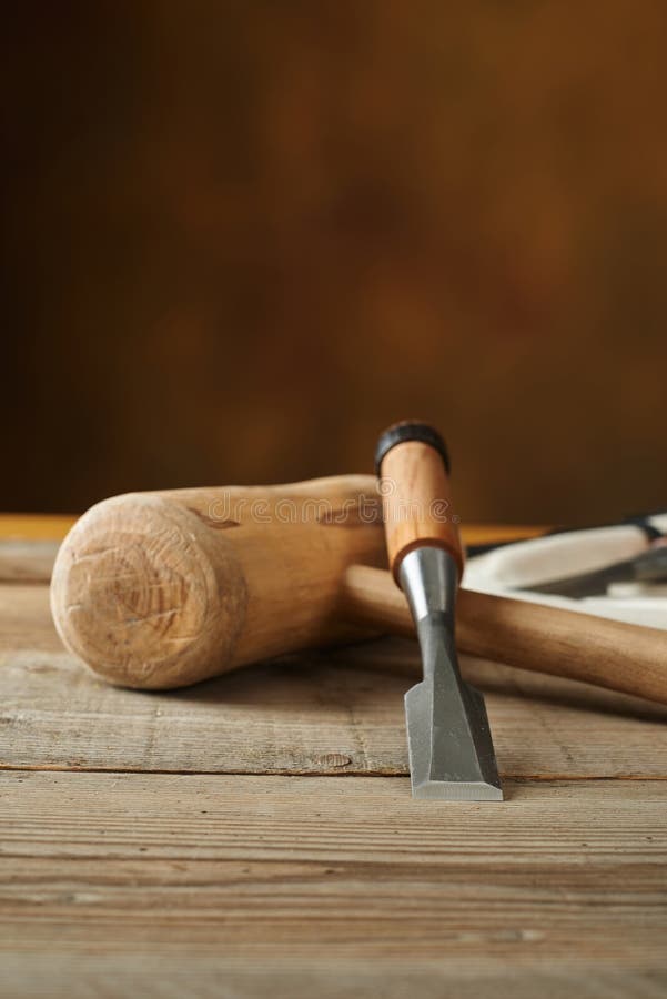Woodworking Tolls, Chisels and Mallet on Workbench Stock Photo - Image ...