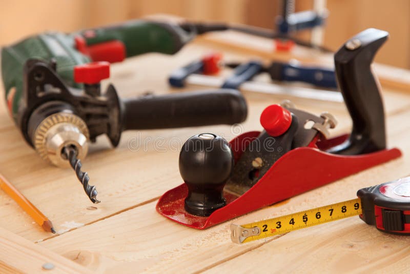Woodworking Tools on a Carpenter S Table Stock Image - Image of plank ...