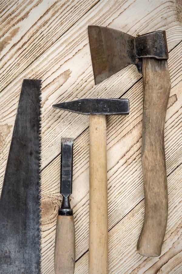 Woodworking Tools and Wood Background. Stock Image - Image of ...