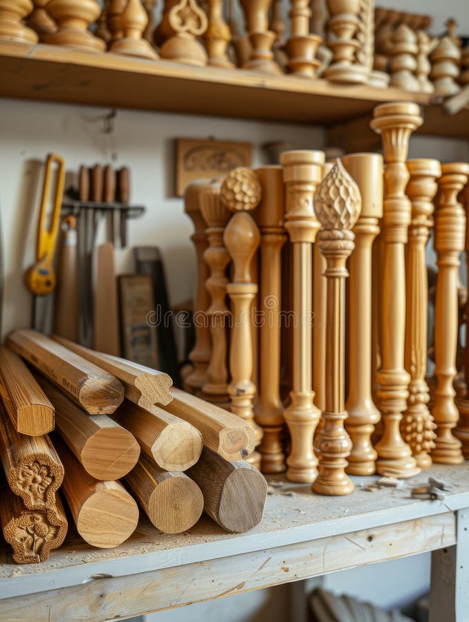 Woodworking Tools and Wooden Crafted Items in a Workshop. Stock Photo ...