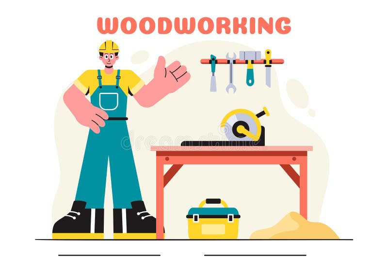 Woodworking Vector Illustration Featuring Modern Craftsmen and Workers ...