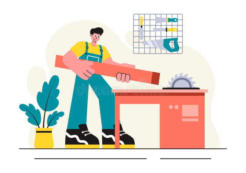 Woodworking Vector Illustration Featuring Modern Craftsmen and Workers ...