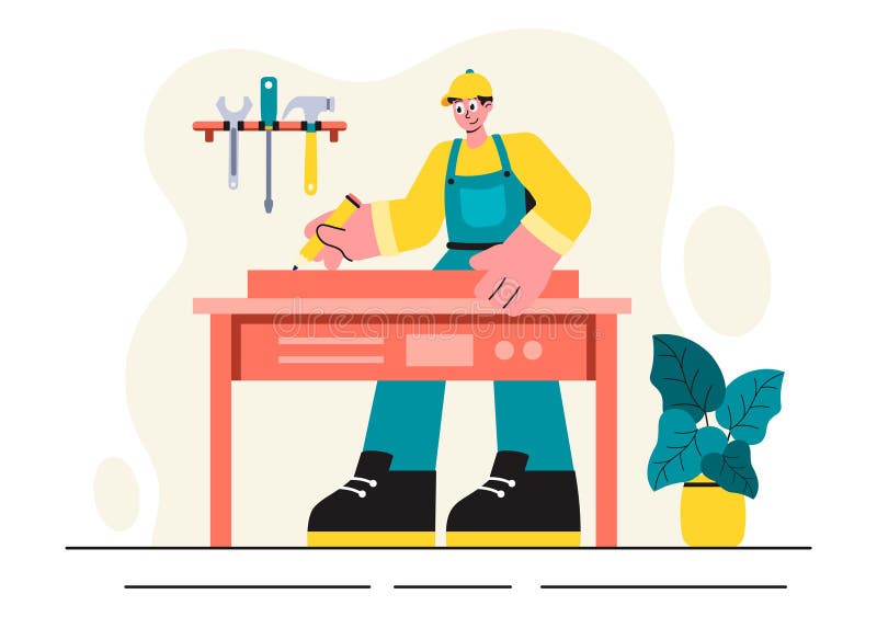 Woodworking Vector Illustration Featuring Modern Craftsmen and Workers ...