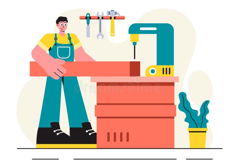 Woodworking Vector Illustration Featuring Modern Craftsmen and Workers ...