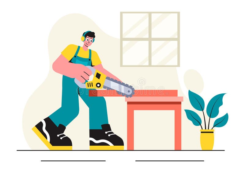 Woodworking Vector Illustration Featuring Modern Craftsmen and Workers ...