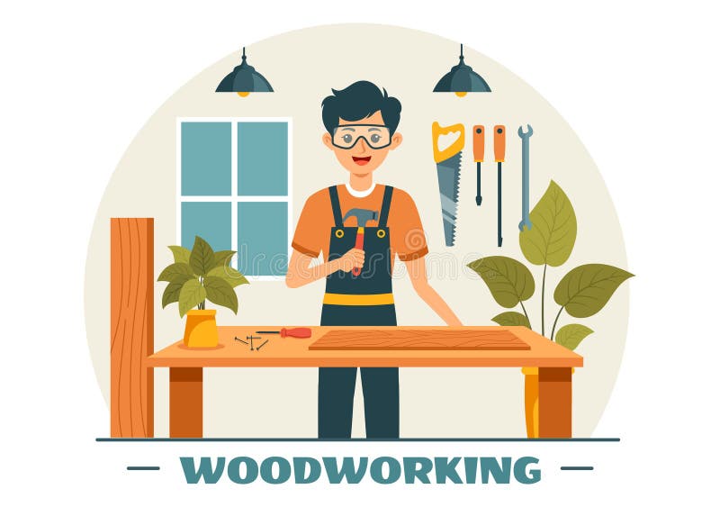 Woodworking Vector Illustration Featuring Modern Craftsmen and Workers ...