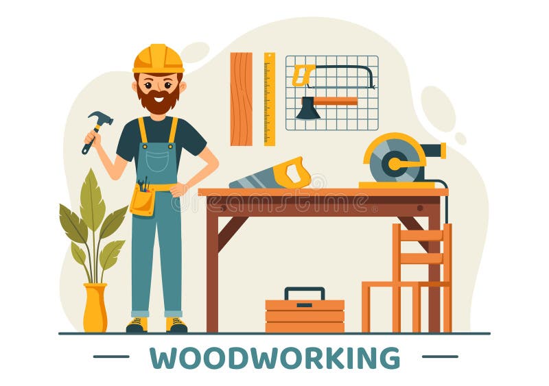 Woodworking Vector Illustration Featuring Modern Craftsmen and Workers ...