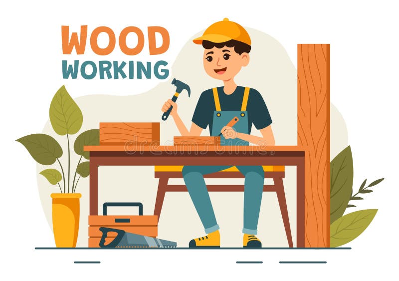 Woodworking Vector Illustration Featuring Modern Craftsmen and Workers ...