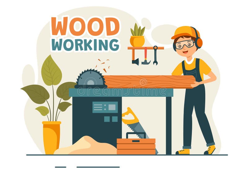 Woodworking Vector Illustration Featuring Modern Craftsmen and Workers ...