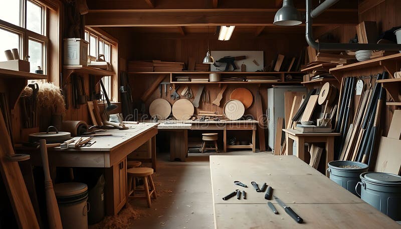 Woodworking Workshop Interior, Tools and Craftsmanship, Stock Photo ...