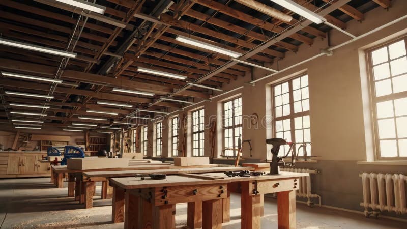 Woodworking Workshop Scene with Natural Light and Tools Footage Stock ...
