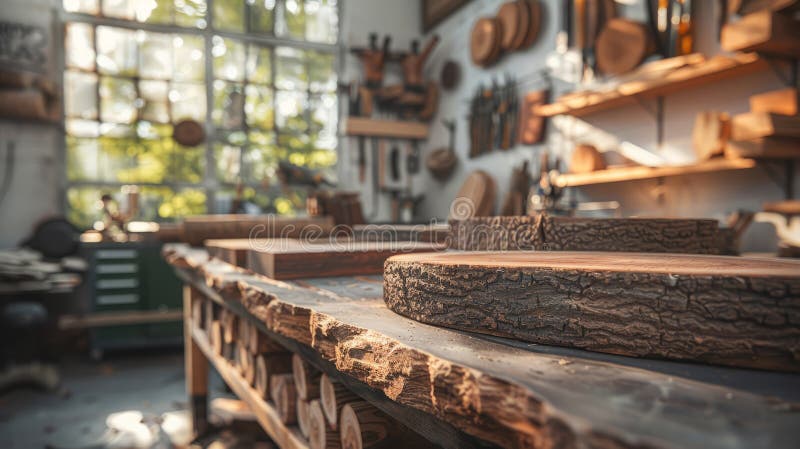 Woodworking Workshop with Tools and Timber Stock Image - Image of ...
