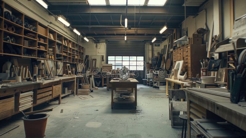 Woodworking Workshop with Various Tools and Materials Stock Photo ...