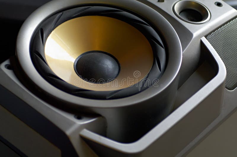 Yellow Woofer stock photo. Image of loud, circle, desktop - 123878