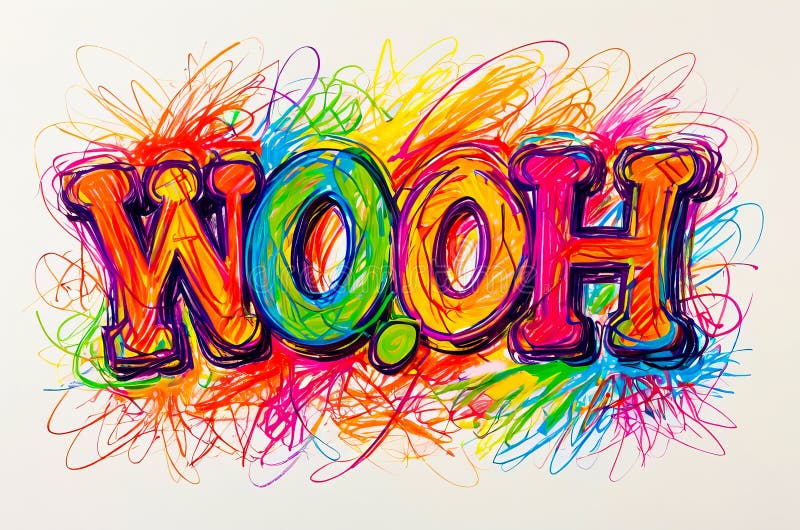 Wooh Text in Scribbles Chaotic Wax Crayon Drawing Style Stock Image ...