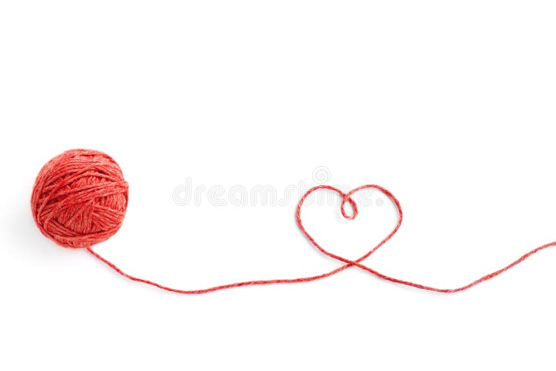Wool Ball and Thread in Shape of Heart Isolated on White Background ...