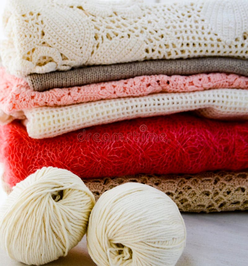 Wool Clews and Knitted Clothes Stock Image - Image of horizontal ...