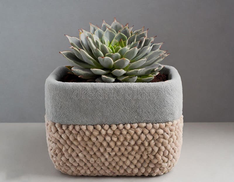 Wool Fabric Textured Plastic Planter with a Succulent Inside, in ...