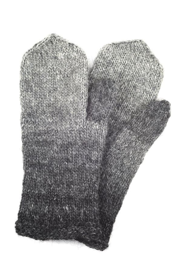 Wool Gray Knitted Mittens on a White Stock Image - Image of little ...
