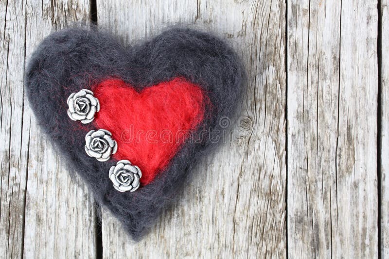 Wool Heart with Rose Buttons Stock Photo - Image of handmade, felt ...