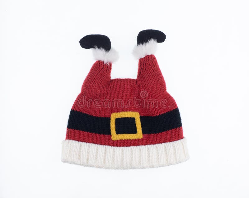 Wool Knitted Santa Claus Hat Isolated on White Stock Photo - Image of ...