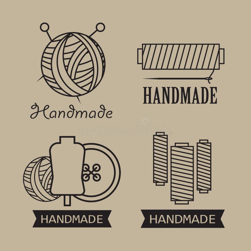 Wool Labels and Elements Handmade Stickers Stock Illustration ...