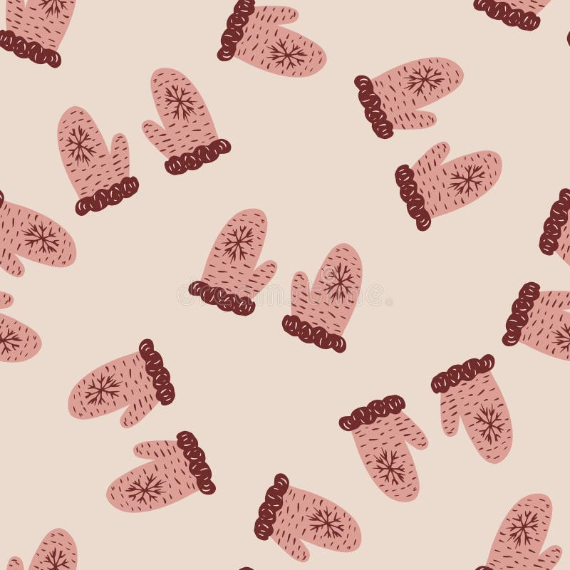 Wool Pink Mittens Doodle Seamless Pattern. Winter Backdrop with Grey ...