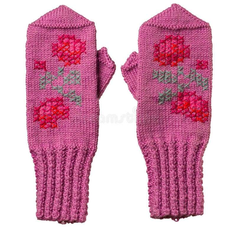 Wool Pink Mittens with Pattern Stock Photo - Image of pair, protection ...