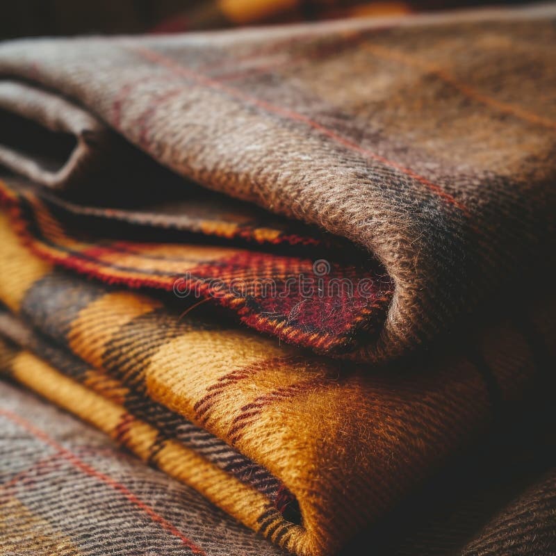 Wool Plaid Blanket Folded on a Rustic Wood Surface Cozy and Warm Fall ...