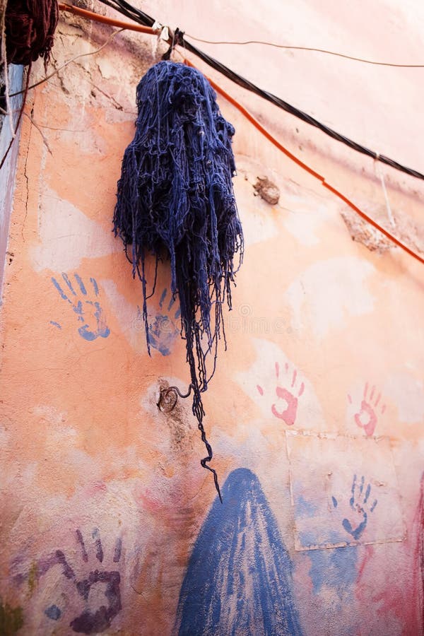Wool and Textile Tannery Wall, Marrakesh, Morocco Stock Image - Image ...