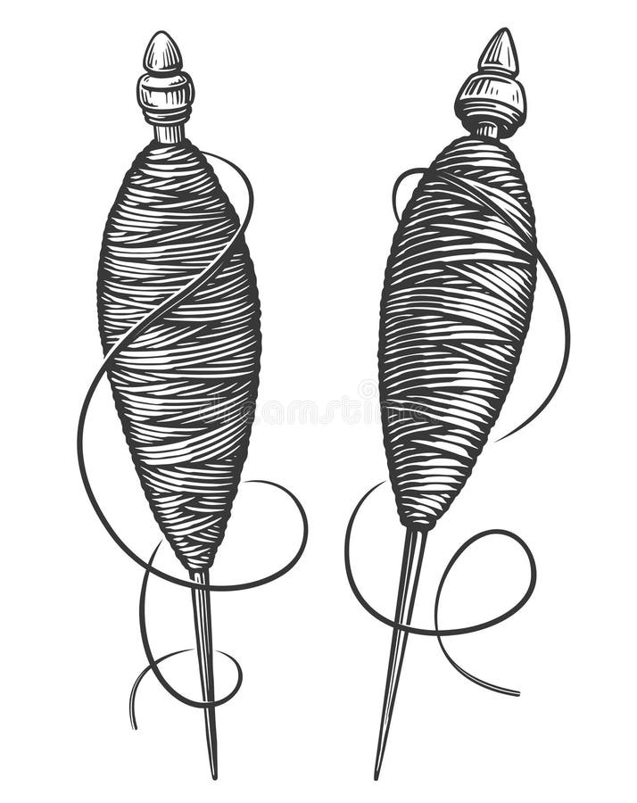 Hand Tool Spindle Used for Spinning Cotton. Wool Thread, Yarn Sketch ...