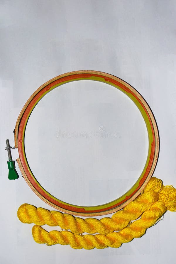 Wool Yarn Bunch with Hand Wood Circle Frame Stock Photo - Image of ...