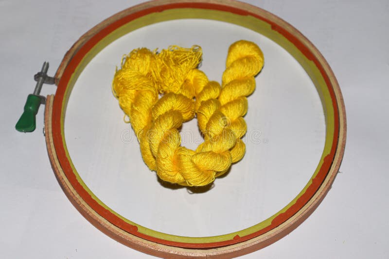 Wool Yarn Bunch with Hand Wood Circle Frame Stock Photo - Image of ...