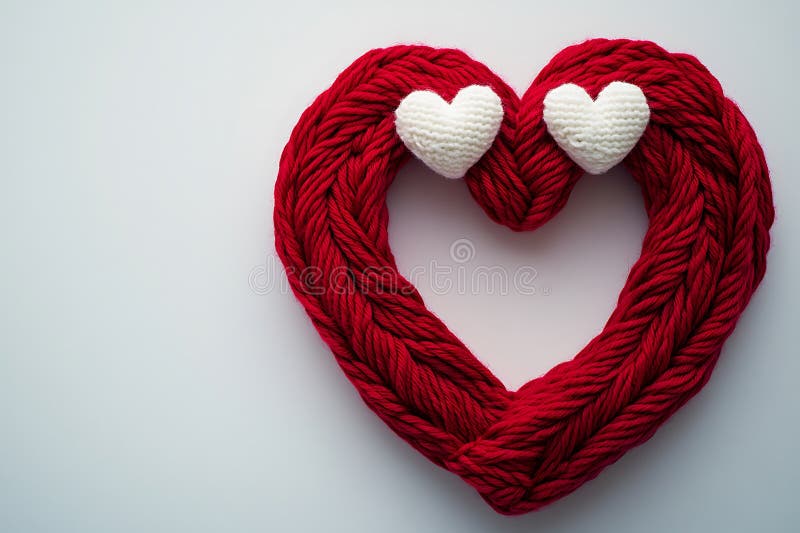 Wool Yarn Heart Shape with White Knitted Hearts on a White Background ...