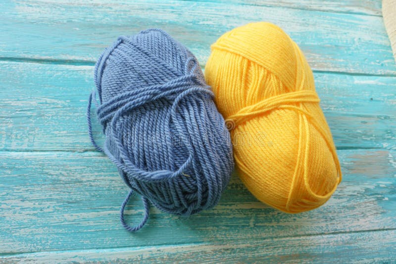 Wool Yarns for Knitting. Close-up Blue and Yellow Color. Stock ...