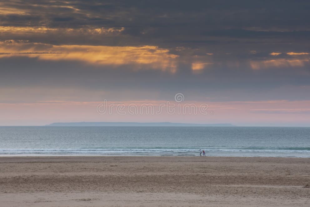 Woolacombe beach at sunset stock image. Image of english - 217715999