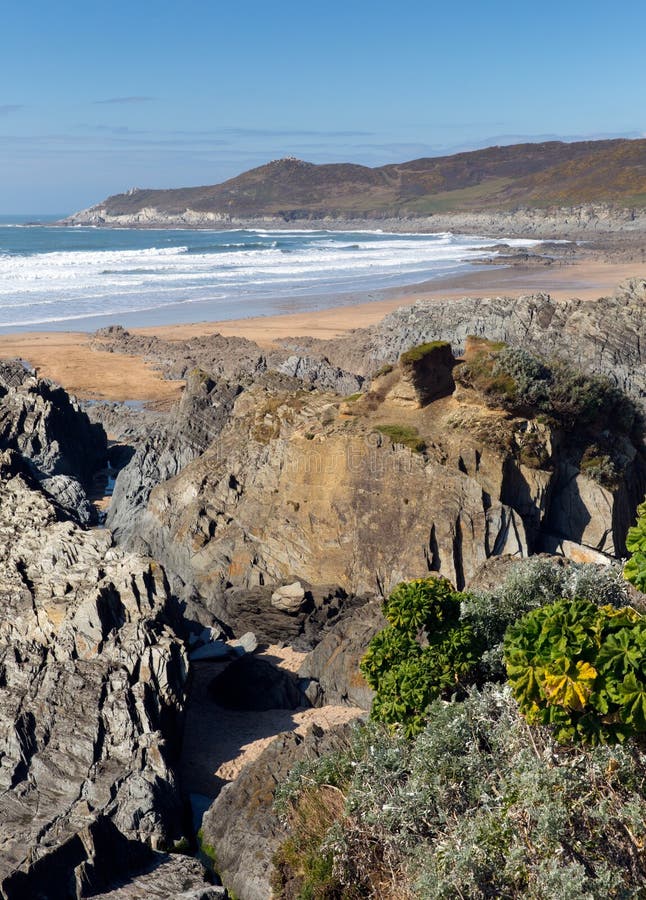 Woolacombe Coastline and Beach Devon England and Morte Point Stock ...